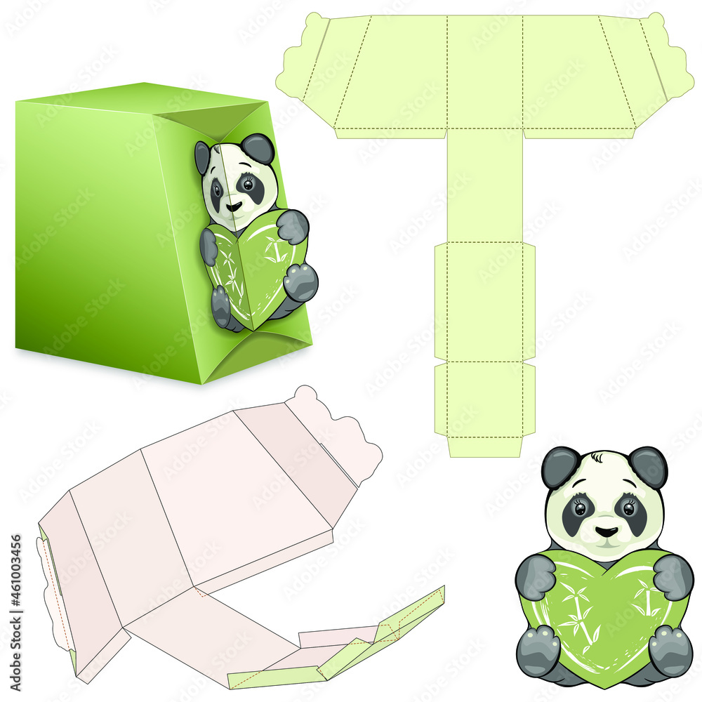 Panda Shaped Gift Box Design for Candy. Cardboard Die Cut Can be Opened ...