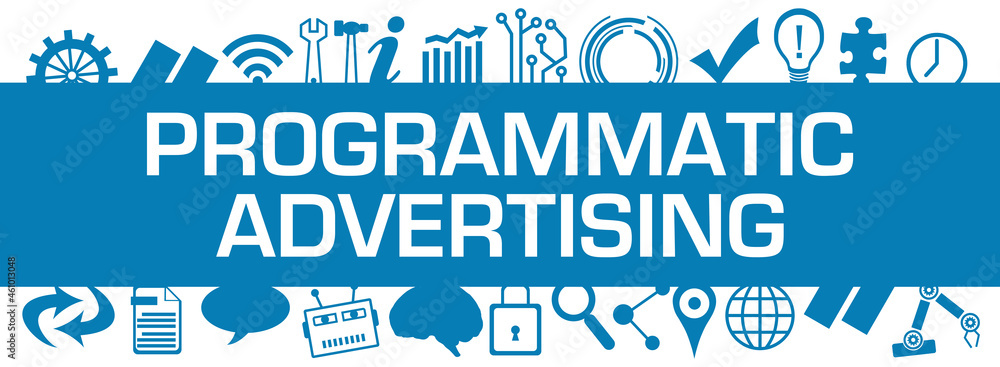 Programmatic Advertising Blue Box Technology Symbols Up Down Stock ...