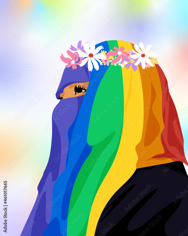 Side view of woman wearing rainbow pride burka Stock Vector | Adobe Stock