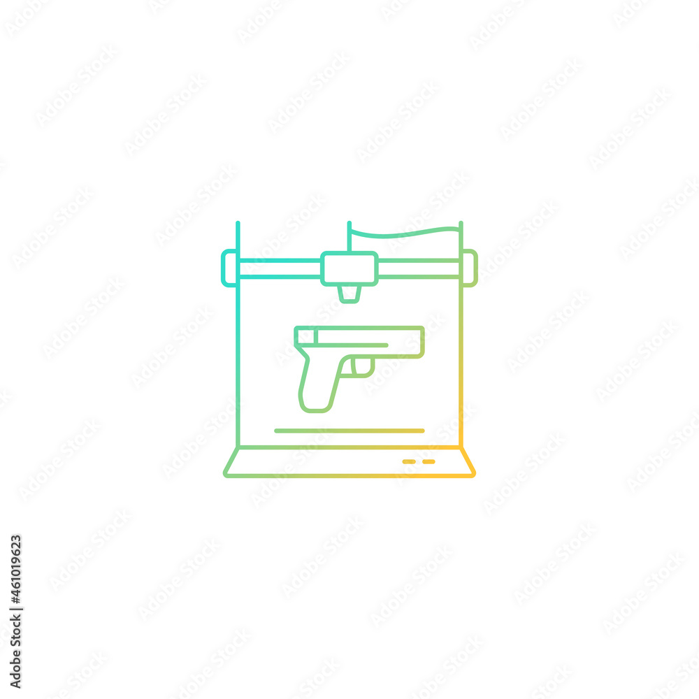 3d firearms printing gradient linear vector icon. 3d printable gun ...