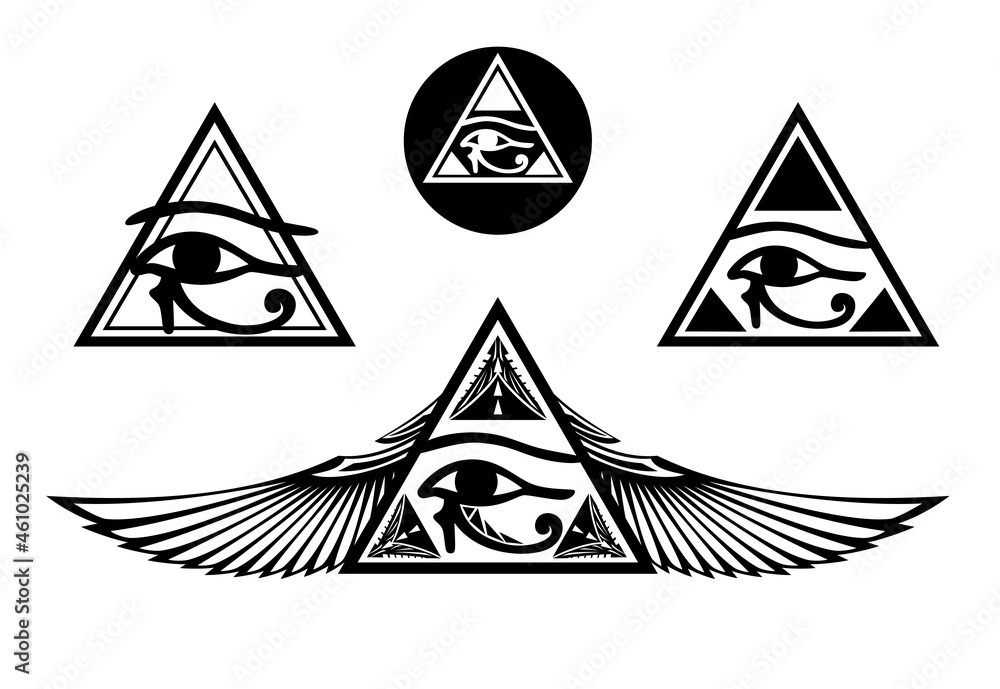 ancient egyptian style Eye of Horus inside triangle pyramid shape ...
