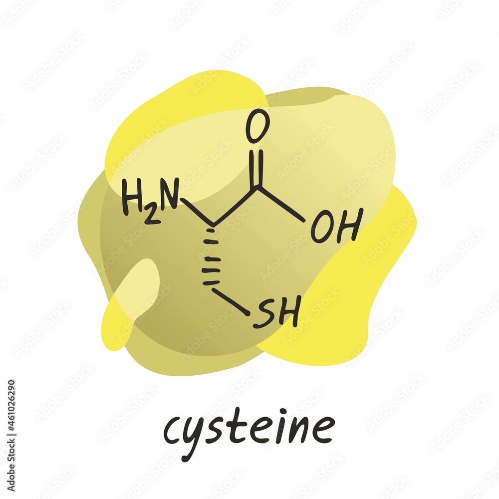 Chemical formula of the amino acid cysteine is isolated on a colored ...