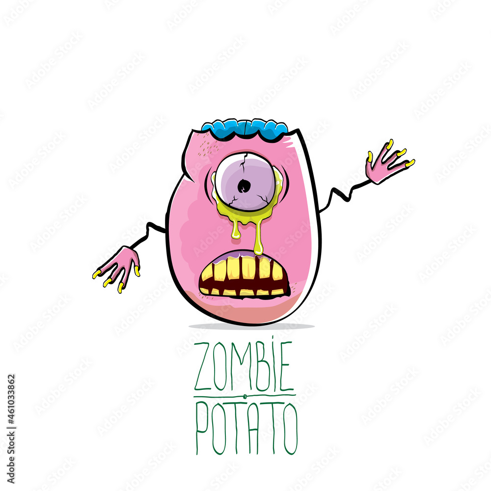vector funny cartoon cute pink zombie potato character isolated on ...