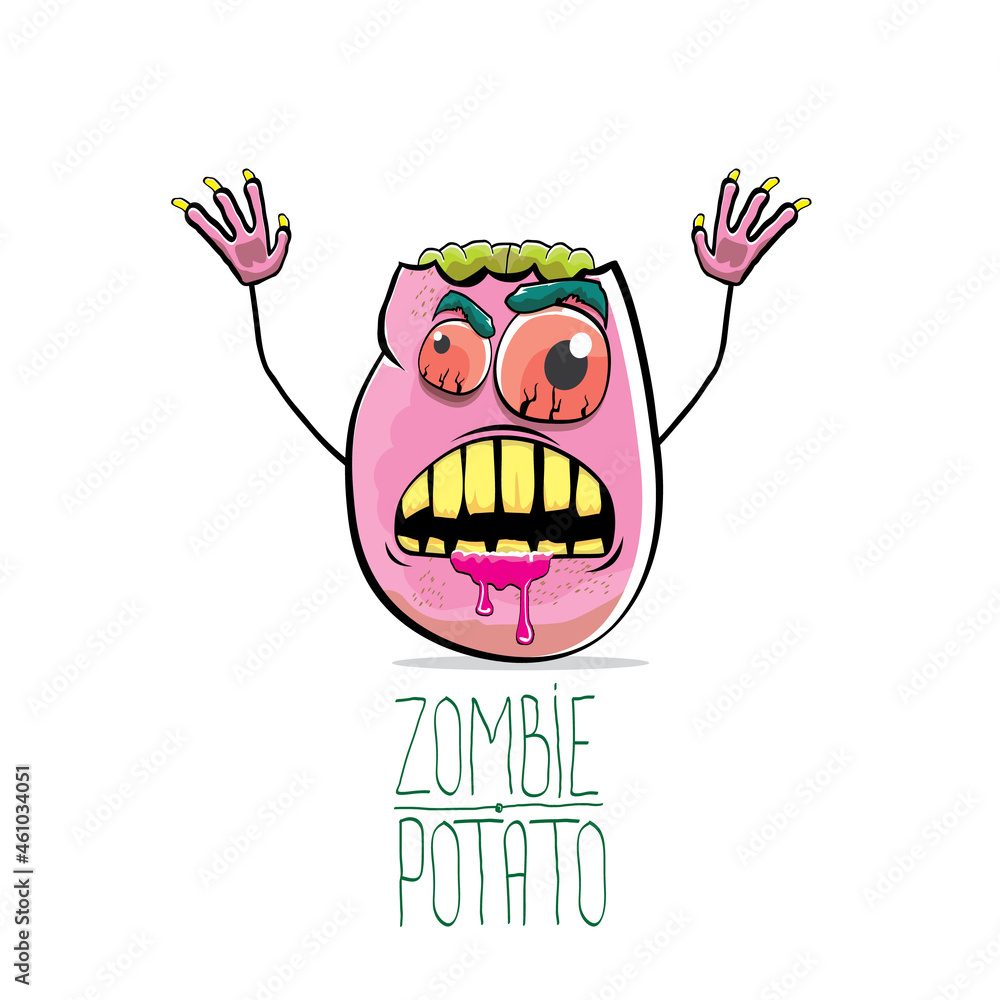 vector funny cartoon cute pink zombie potato character isolated on ...