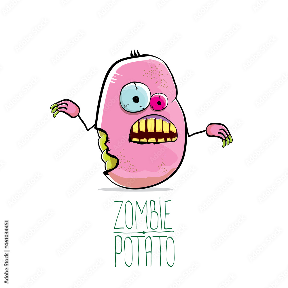 vector funny cartoon cute pink zombie potato character isolated on ...