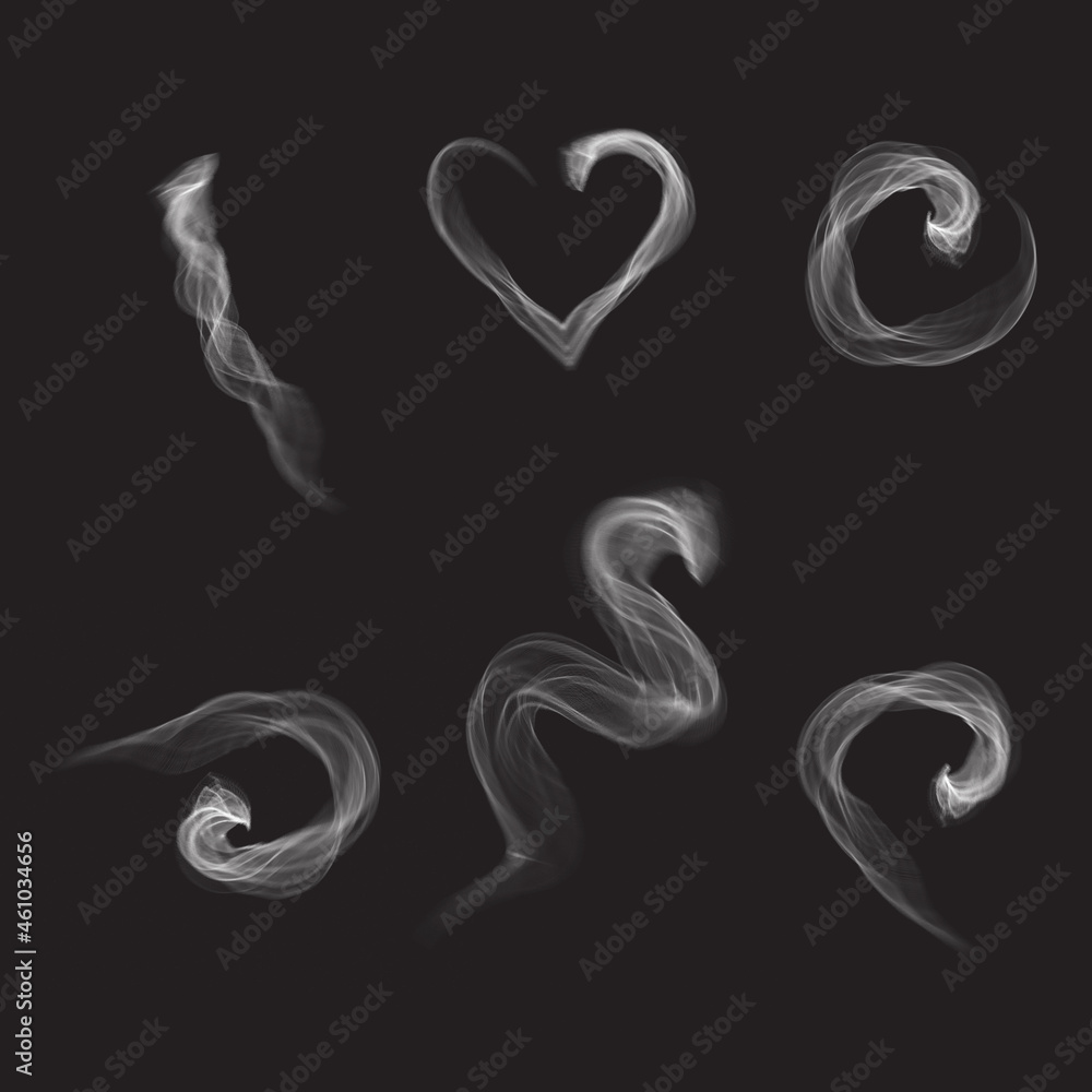 Steam smoke set isolated on black background. Collection for poster ...