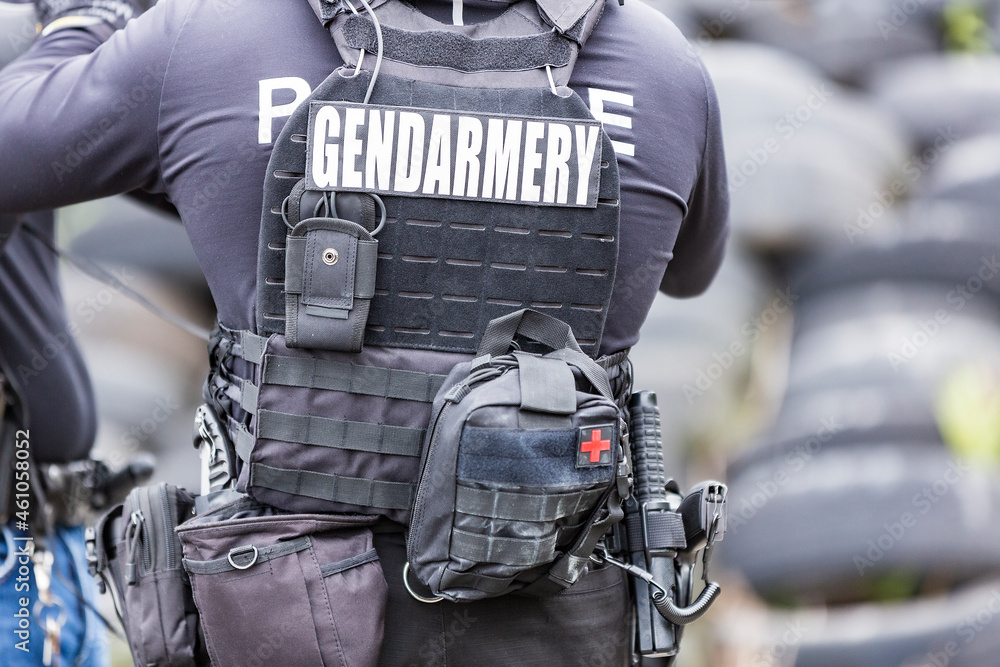 automatic weapon, pistol in the hands of a well-equipped and trained ...