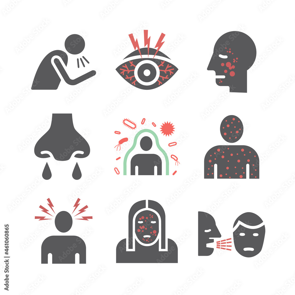 Measles. Symptoms, Treatment icons set. Vector signs. Stock Vector ...