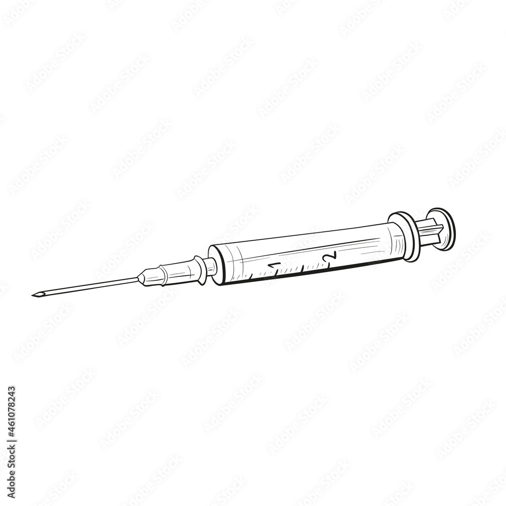 Syringe for injection. Linear vector drawing by hand. Vector ...