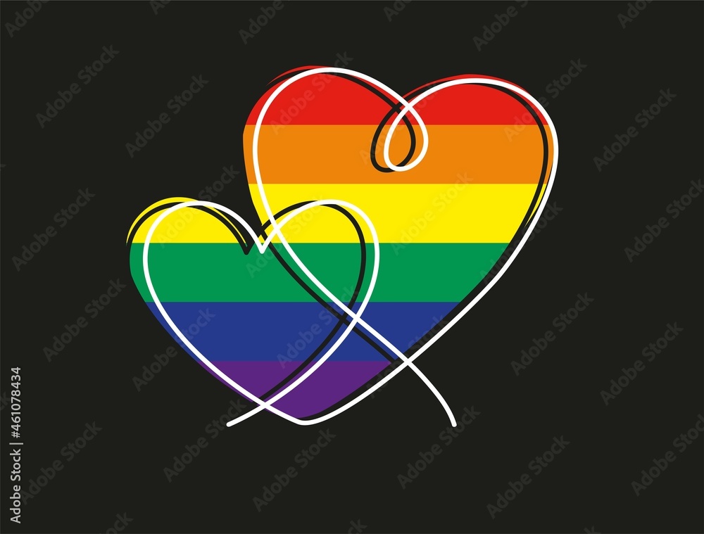 Continuous line drawing of heart with LGBT gay pride flag color, Vector ...