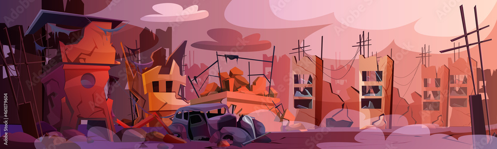 Destroyed city after natural disaster or earthquake. Abandoned ...