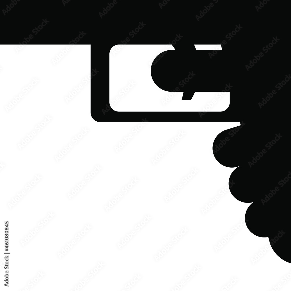 vector image of a black silhouette of a pistol with a palm on the ...