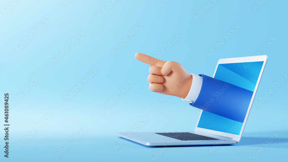 3d illustration. Cartoon character businessman hand shows pointing ...