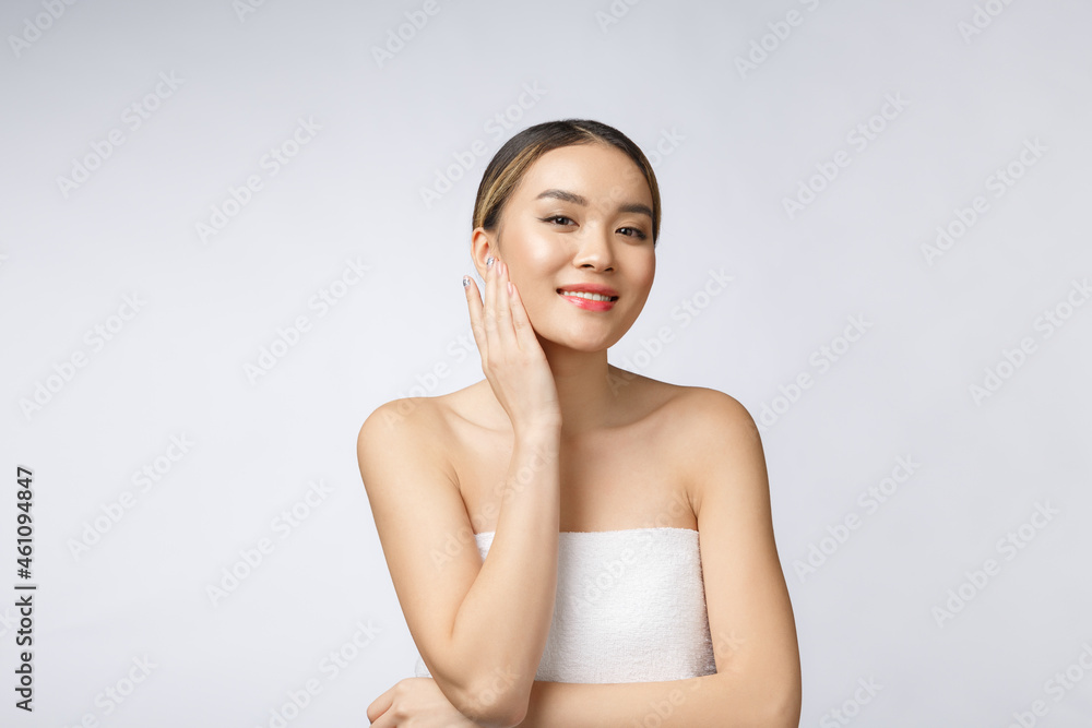 Portrait of beautiful asian woman makeup of cosmetic, girl hand touch ...