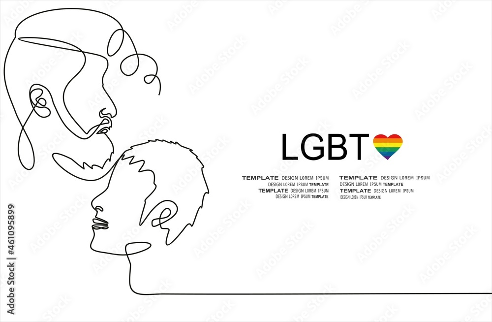 Continuous line drawing of gay couple. LGBT color, Vector illustration ...