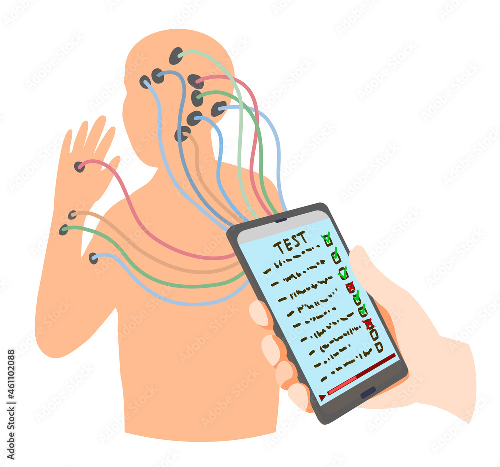 AI diagnostics person by phone. Flat vector concept. Smartphone test ...
