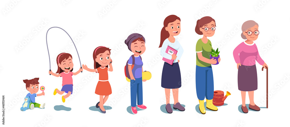 Generations set from child to old woman Stock Vector | Adobe Stock