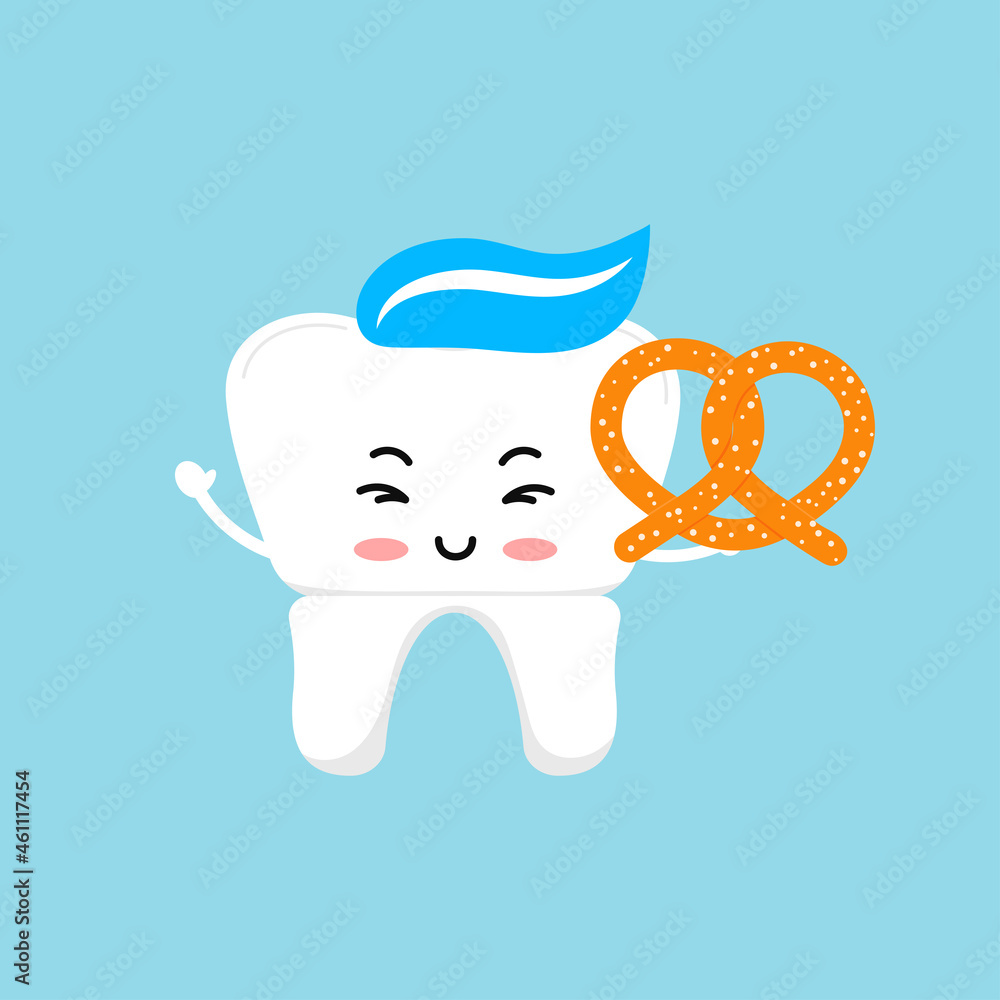 Octoberfest teeth with pretzel icon isolated. Dentist cute white tooth ...