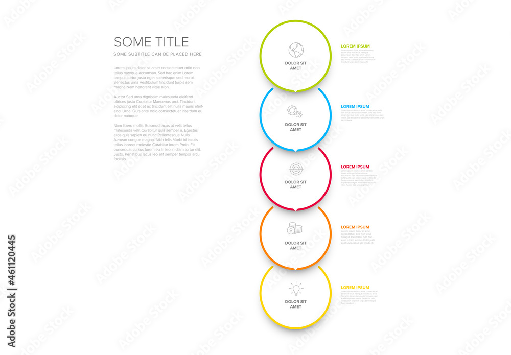 Minimalistic Five Vertical Steps Elements Layout with Circles Stock ...