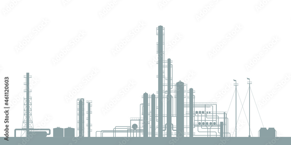 Vecteur Stock Gas processing plant. Oil refinery. Silhouette of an ...