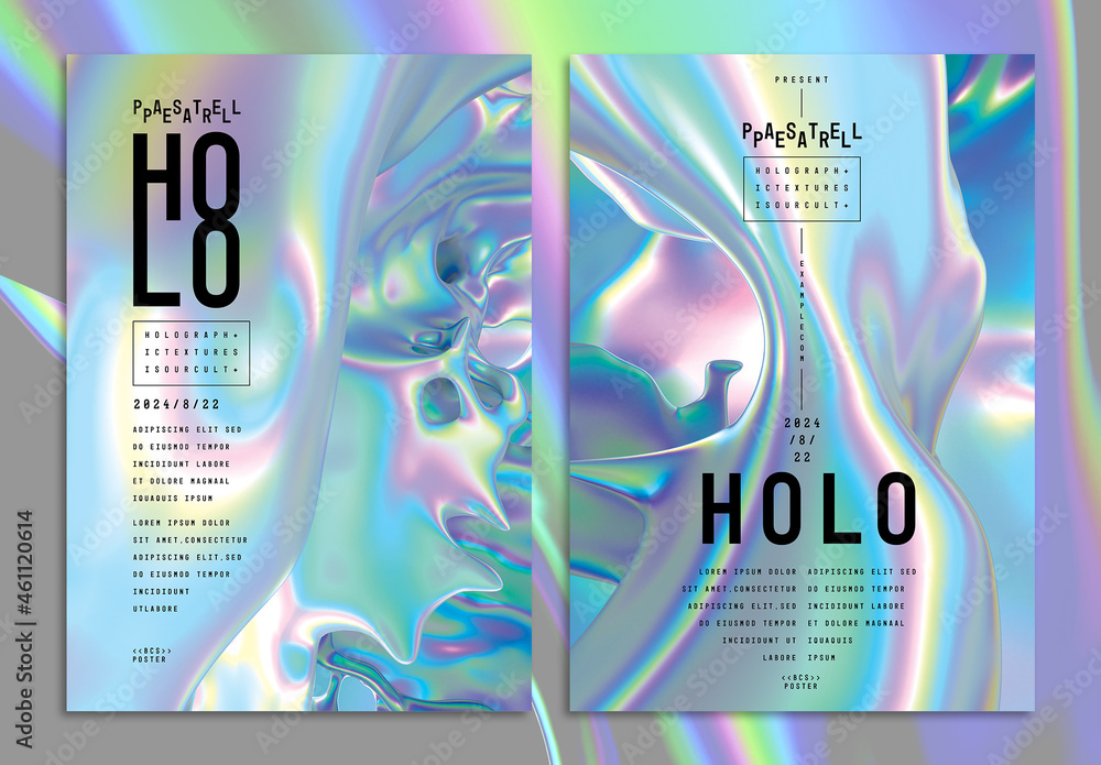 Modern Posters Layout with Abstract Iridescent Holographic Foil ...