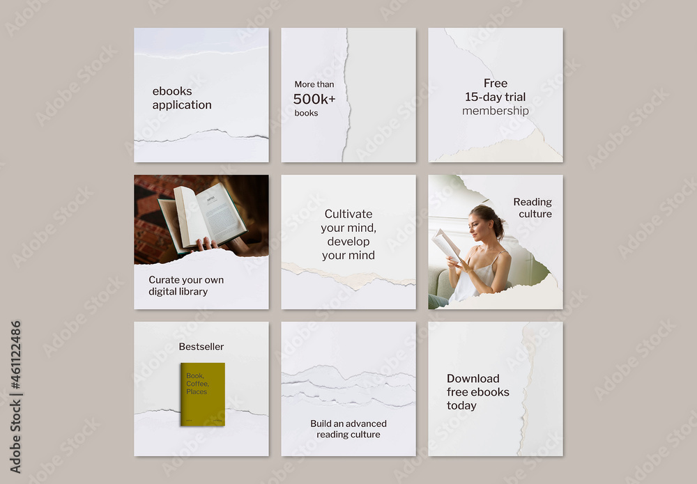 Minimal Digital Library Layout for Social Media Ads Stock Template ...