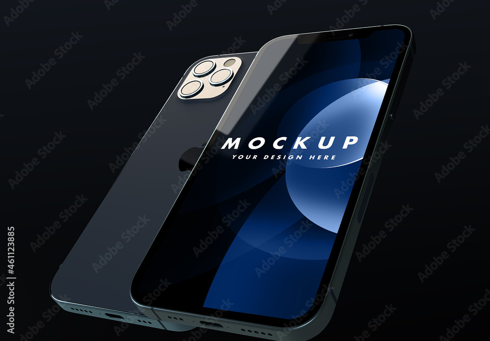 iphone 12 Pro Pacific Blue Color in Front and Back Side View and Black ...