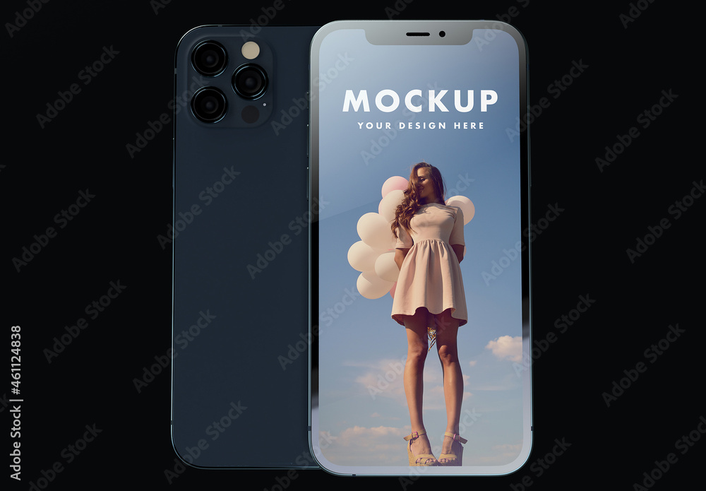 iphone 12 Pro Pacific Blue Color in Front and Back View and Black ...