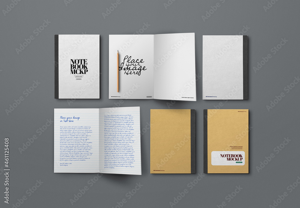 Notebook Mockup with Kraft Lined Paper Stock Template | Adobe Stock