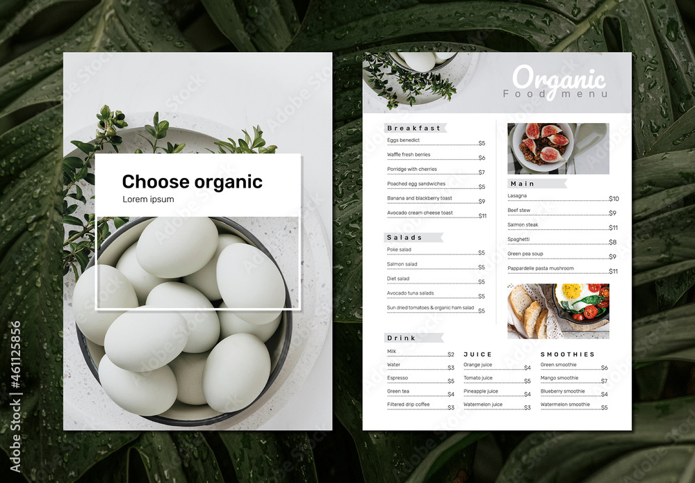Organic Menu Poster Layout Set Stock Template | Adobe Stock