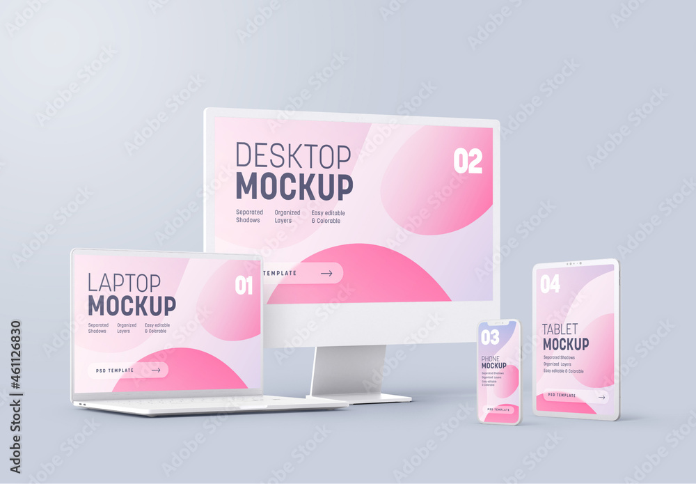 Clay Multi Device Mockup with Display Smartphone Tablet and Laptop ...
