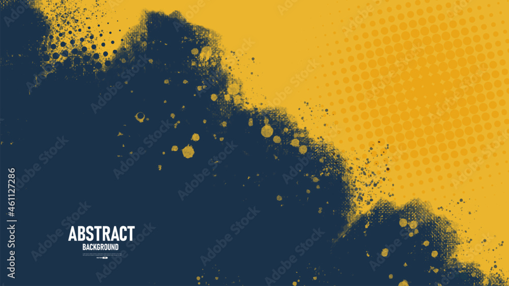 Abstract dark blue and yellow grunge texture background with halftone ...