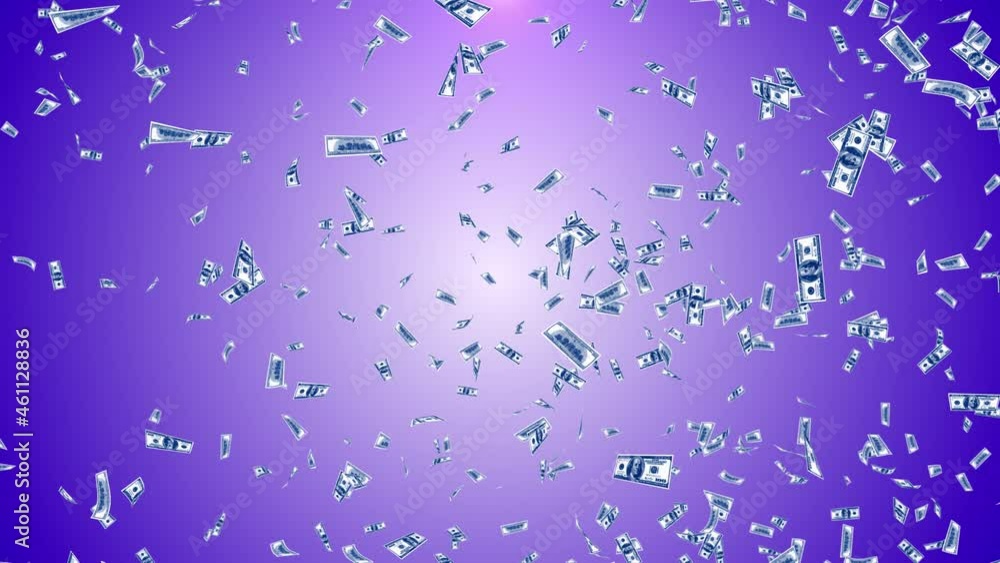 Money rain 3D background in 4k Animation of 100 dollar bills falling on ...