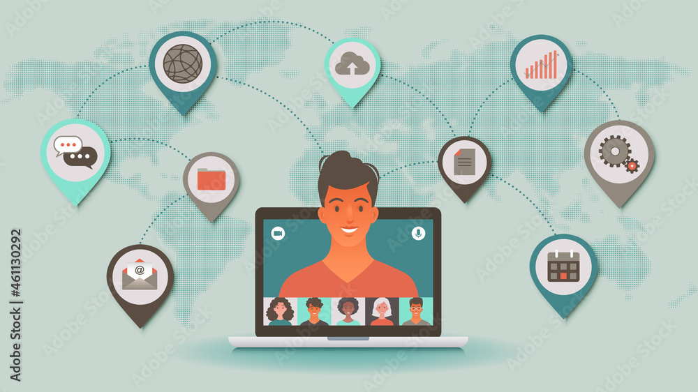 Telecommuting and online communication concept, virtual meeting, video ...