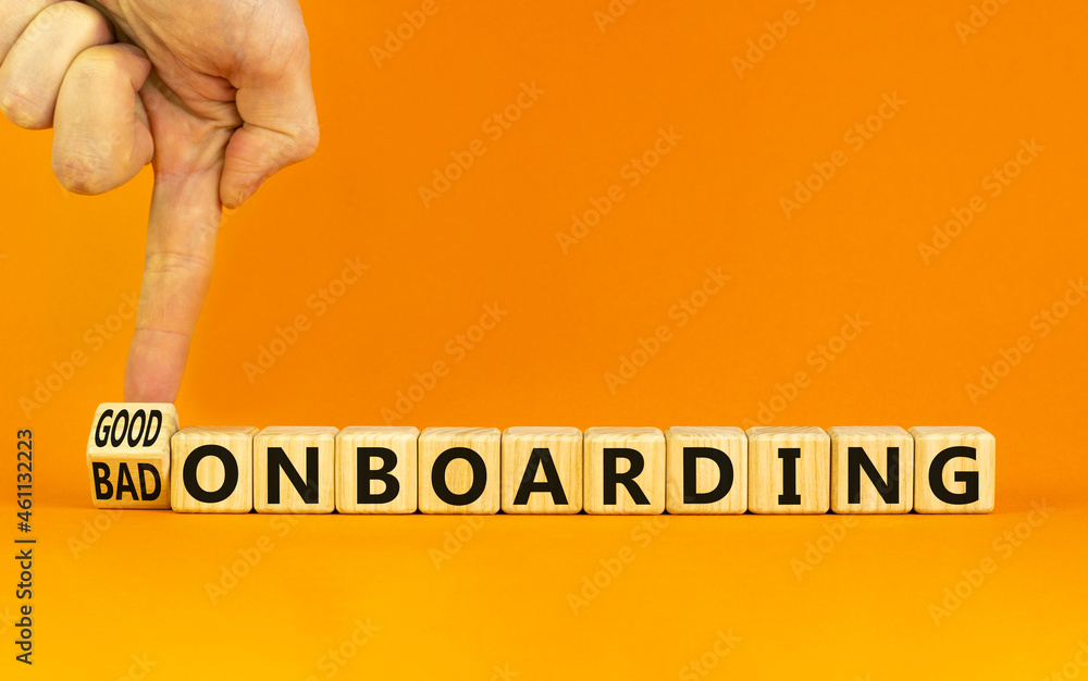 Good or bad onboarding symbol. Businessman turns a cube and changes ...