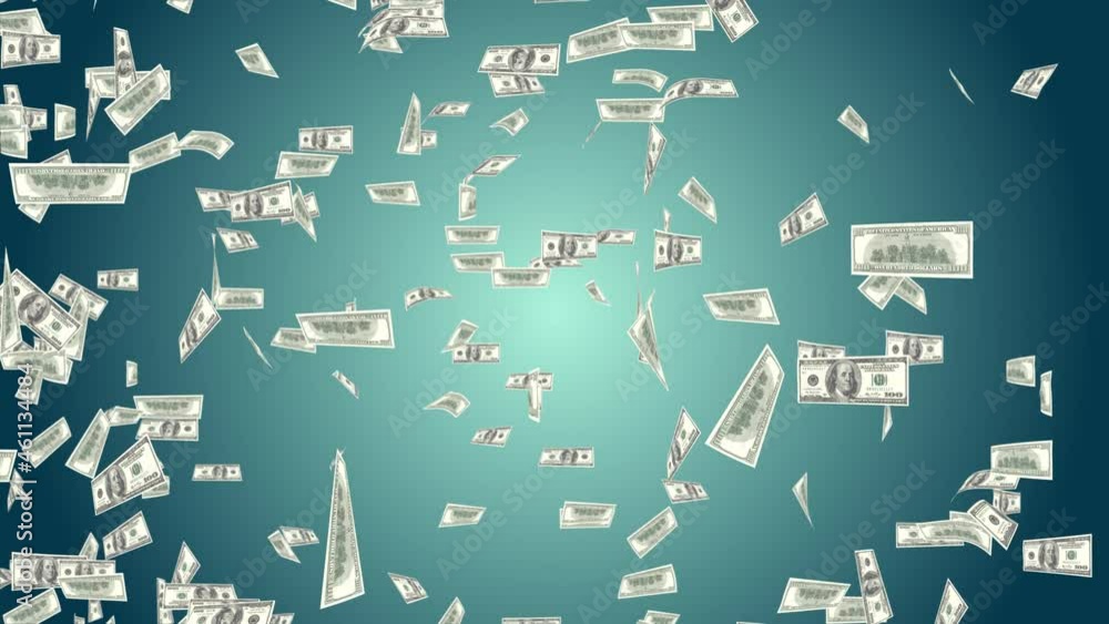 Vidéo Stock Money rain animated. 100 dollar bills falling on green ...