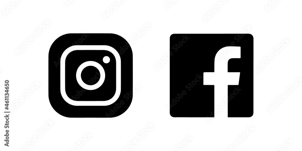 Facebook and Instagram logotypes isolated on white background. Black ...