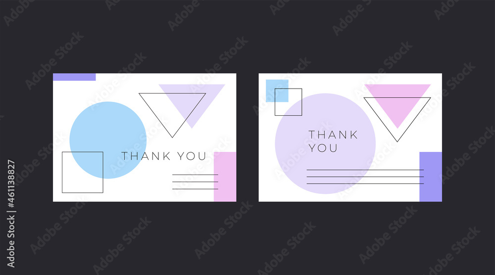 Simple thank you cards vector templates in geometric shapes and pastel ...