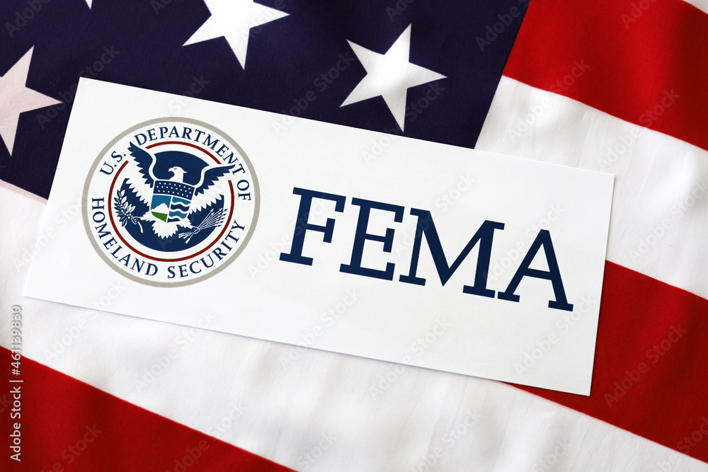 Logo FEMA with United State of America flag Stock Photo | Adobe Stock