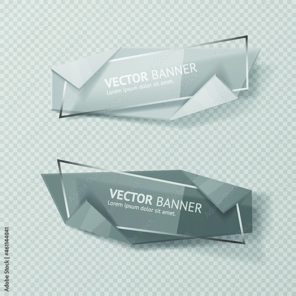 Reflecting glass banner. Gloss reflection 3d panel or clear text box ...