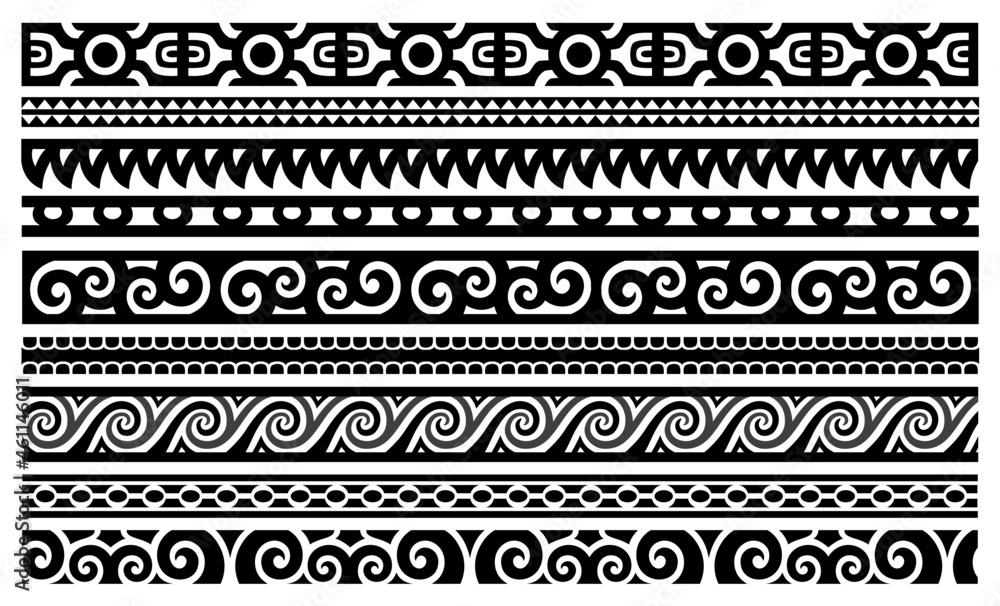 Polynesian decorative vector ornaments. Seamless border patterns ...