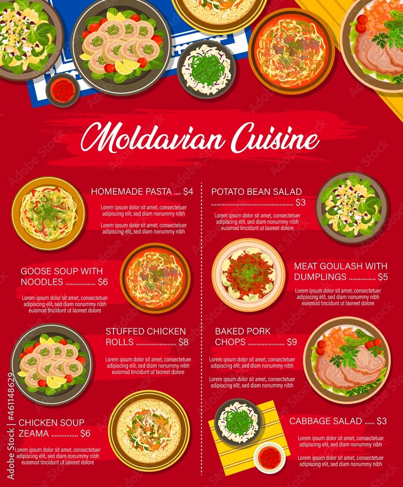 Moldavian food menu, Moldovan cuisine dishes and meals, vector ...