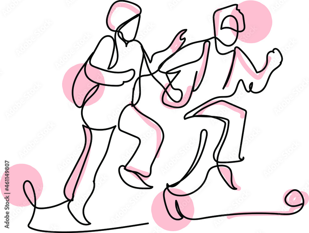 Kids running back to school with bags line drawing. Line drawing for ...