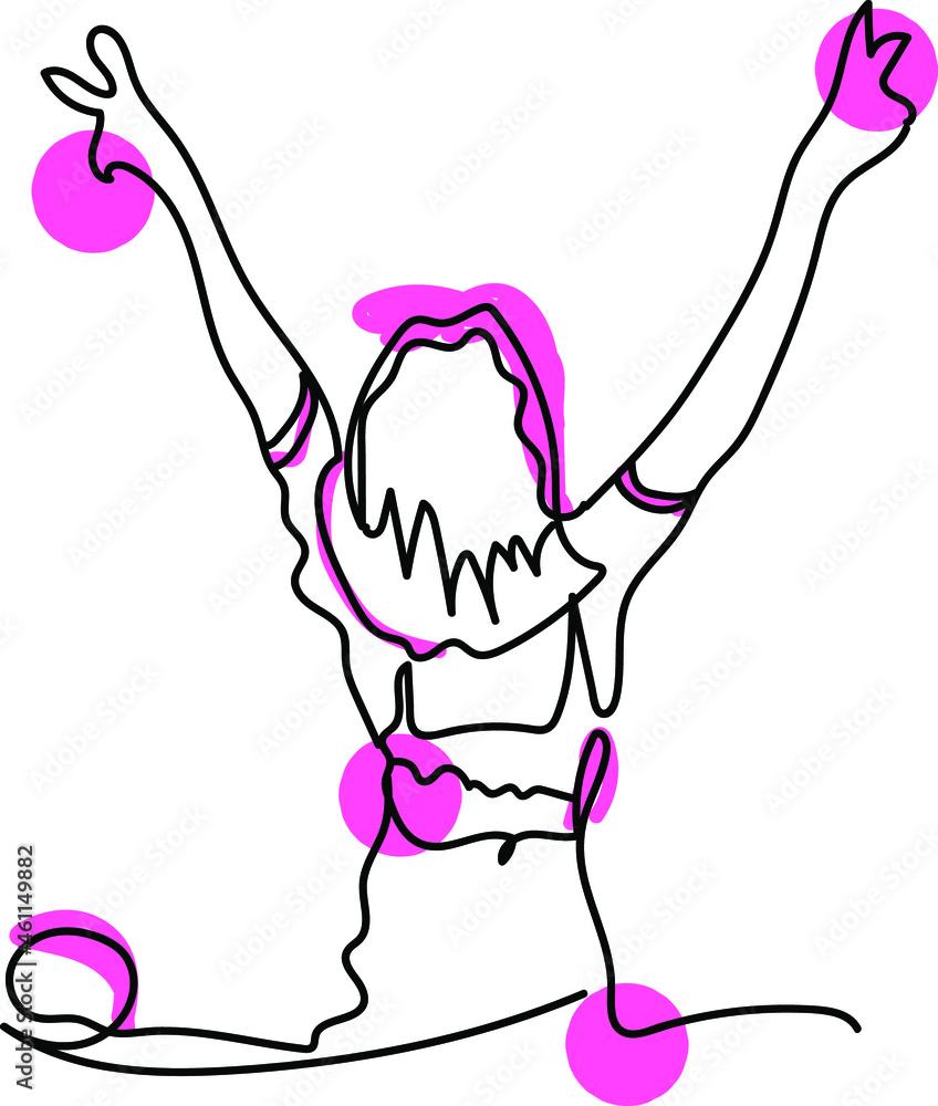 Happy woman standing and making peace sign with hands line drawing ...