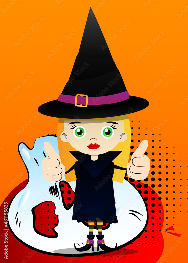 Kids dressed for Halloween making thumbs up sign with two hands. Vector ...