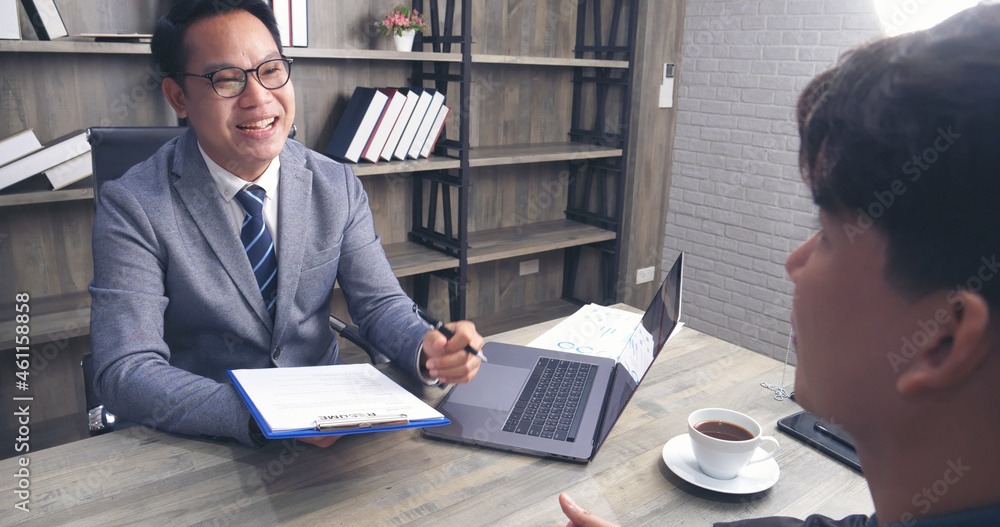 Businessman job interview by human resource HR officer interviwing ...