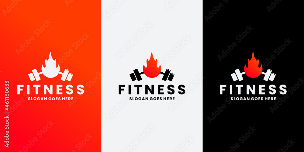 Gym logo design. fitness barbell combine with fire logo template Stock ...