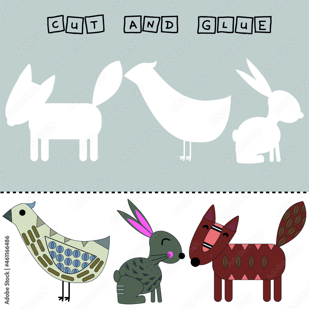 worksheet vector design, the task is to cut and glue a piece on ...