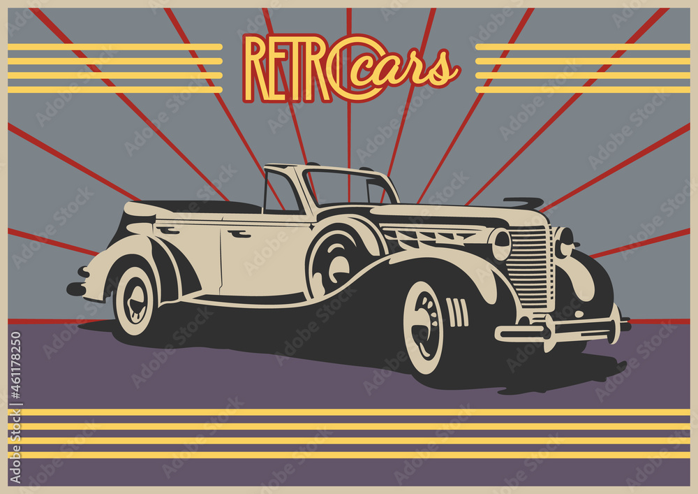 1930s Car Retro Auto Advertising Posters Style Illustration, Old Colors ...