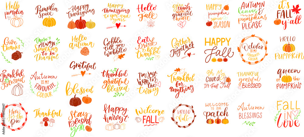 Fall vector set, autumn quote bundle, cute fall illustrations ...